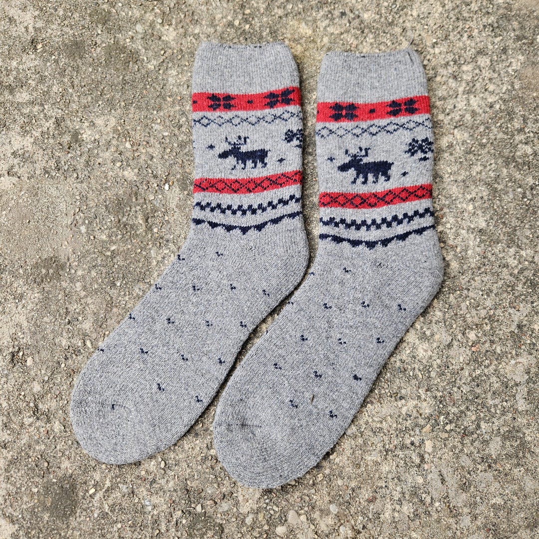 ALPACA WOOL Socks Nordic Reindeer Gray Navy Christmas - Size EUR 39-46 ...