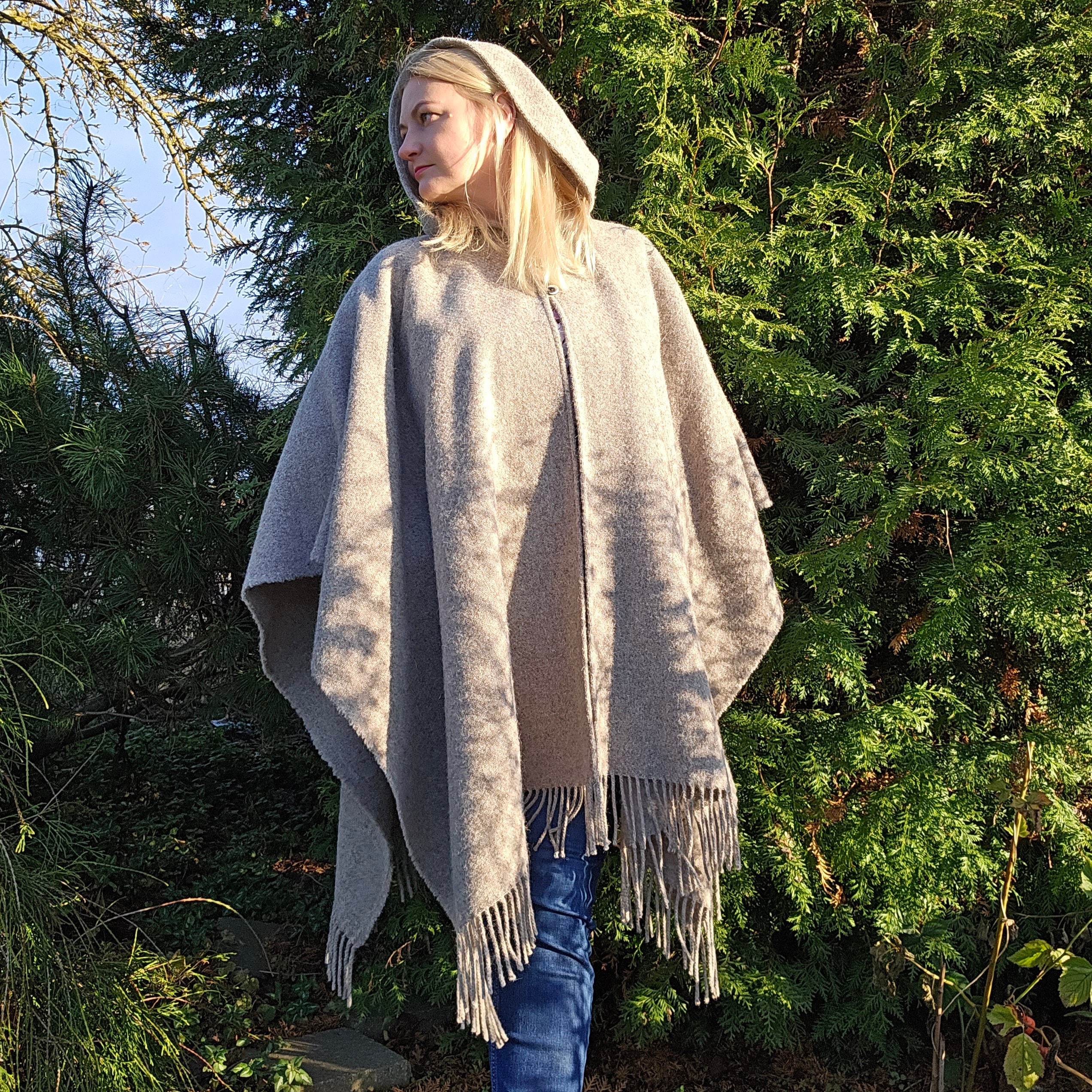 Wool Blanket Poncho With Hood - Grey or Green Herringbone SALA - Unisex ...