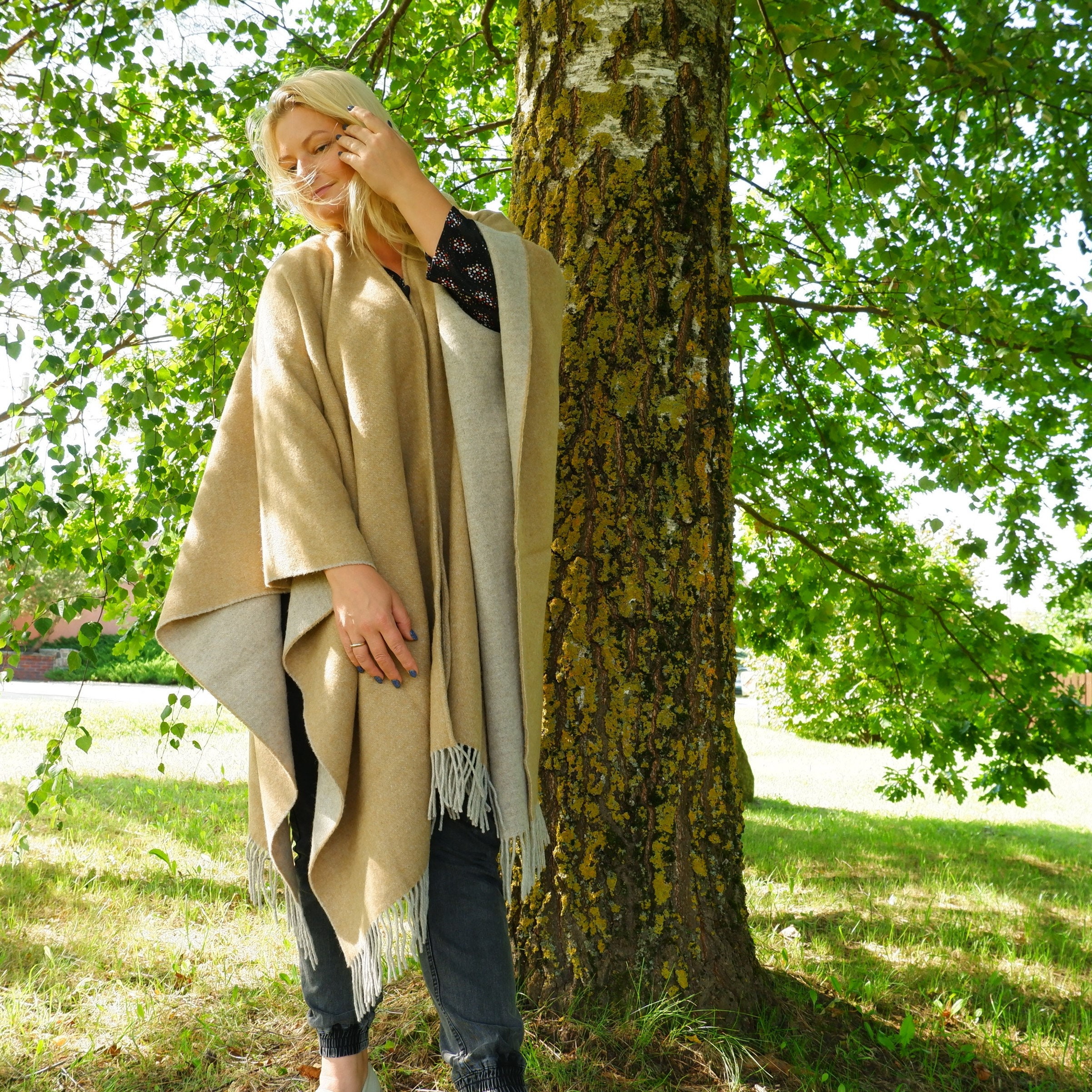 Merino Wool PONCHO Ruana WRAP Two Colors Comfortable Wool - Etsy