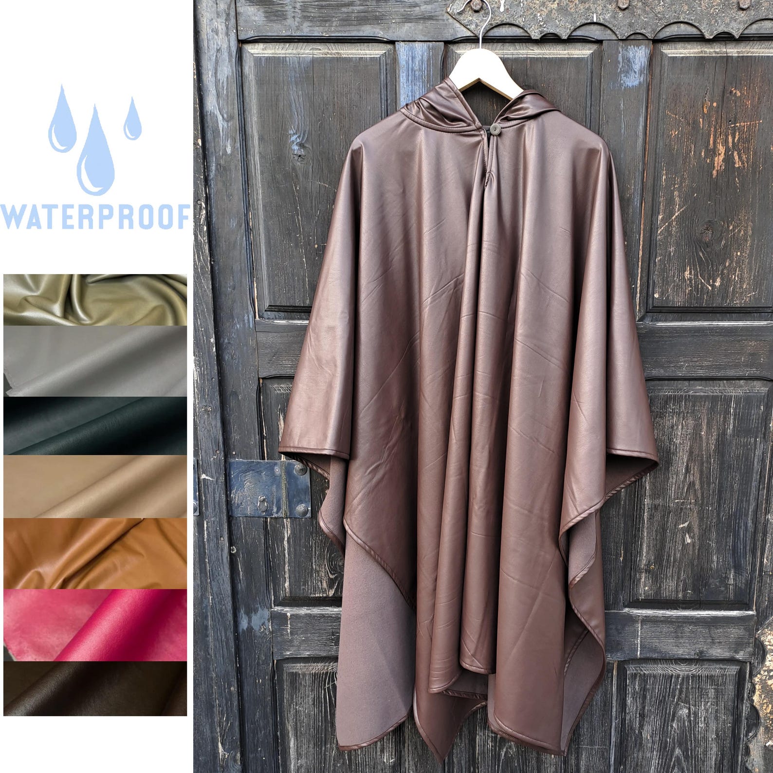 Rain Poncho OLAND Unisex Ruana Cape Waterproof - Maxi Green Poncho With ...