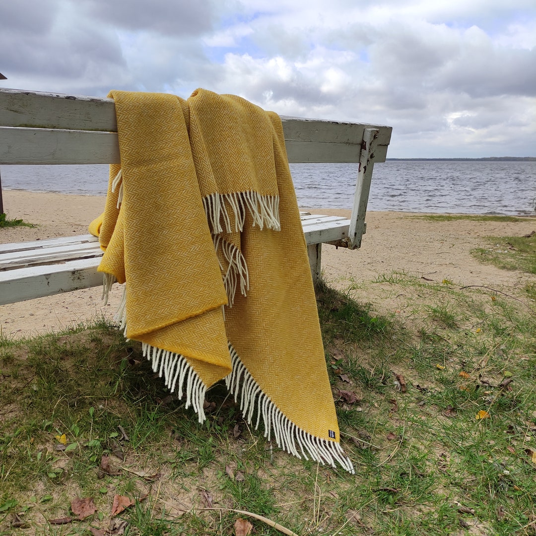 WOOL Blanket Hera in Mustard Yellow - Natural Throw Plaid - IN2NORD ...