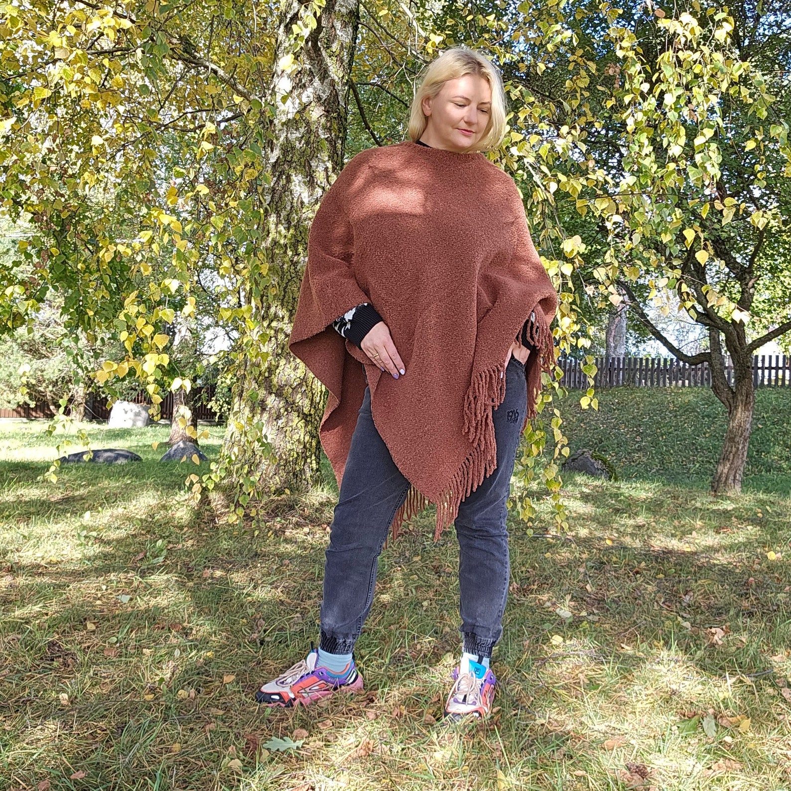 Rust Wool Blanket Poncho With Hood Kiruna Hooded Cape Ruana With ...