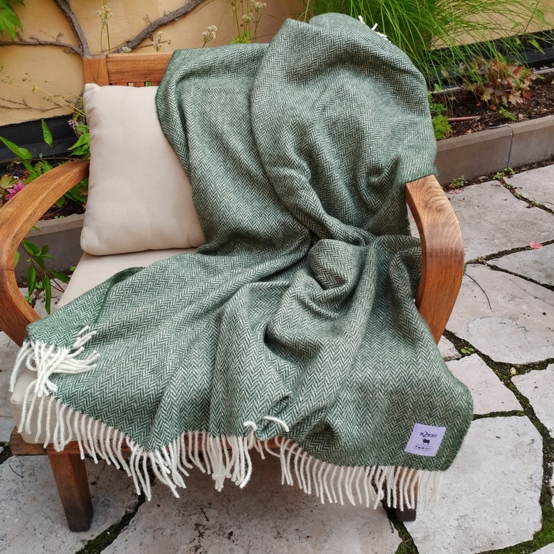 Wool Blanket Herrringbone Scandinavian Hygge Wool Bedspread Sofa Couch ...