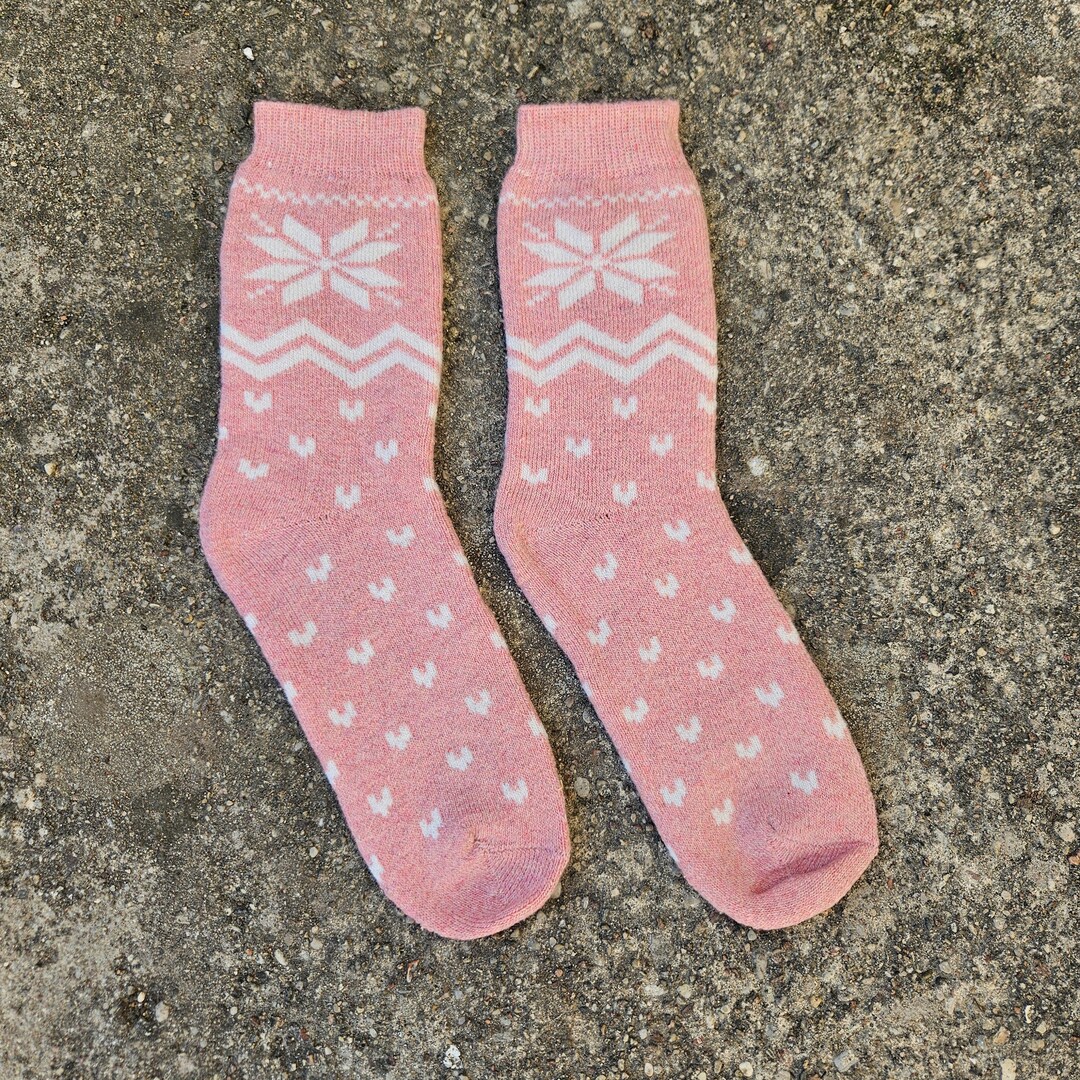 Thicker Merino Wool Socks - PINK Snowflake - Size EUR 35-38 39-42 ...
