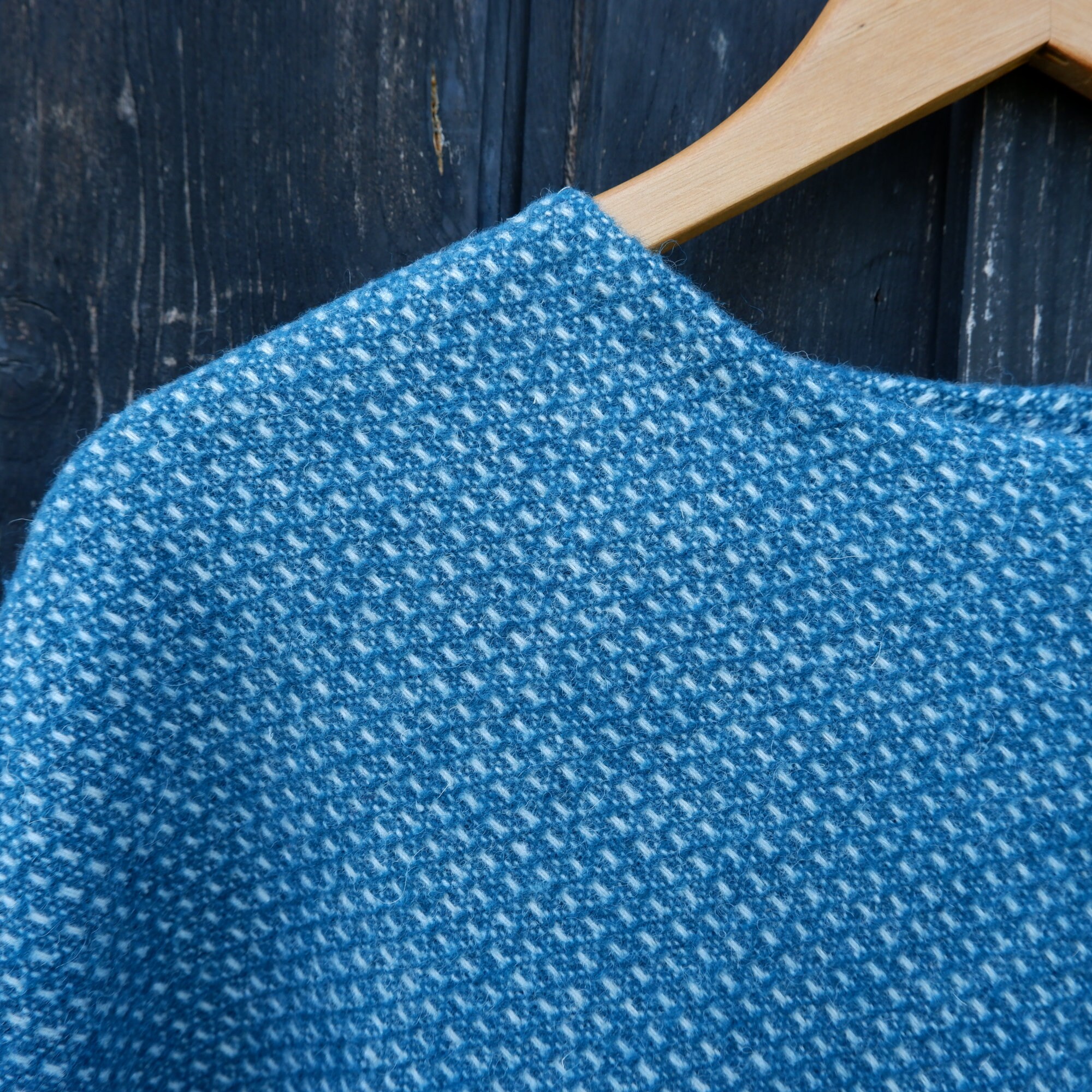 Blue Merino Wool Blanket Poncho With Hood Blue - Kiruna - Hooded Cape ...