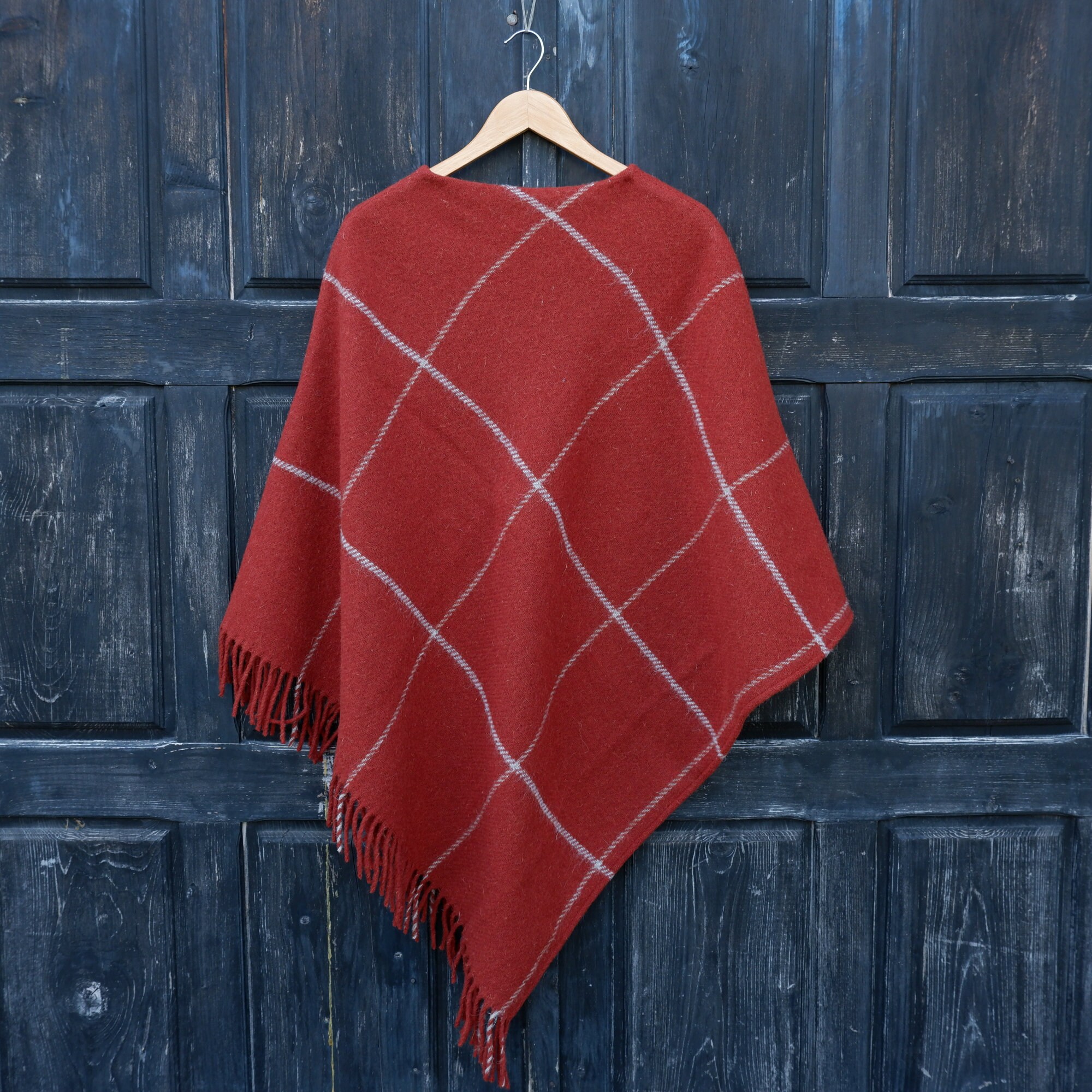 Red Wool Blanket Poncho With Hood Kiruna Hooded Cape Ruana - Etsy
