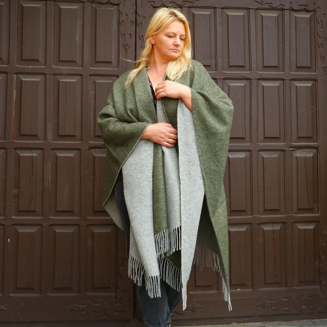 Merino Wool PONCHO Ruana, WRAP Two Colors Comfortable Wool Cape for ...