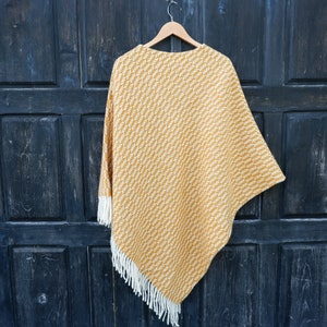 Yellow Wool Blanket Poncho With Hood - Kiruna - Hooded Cape Ruana With ...