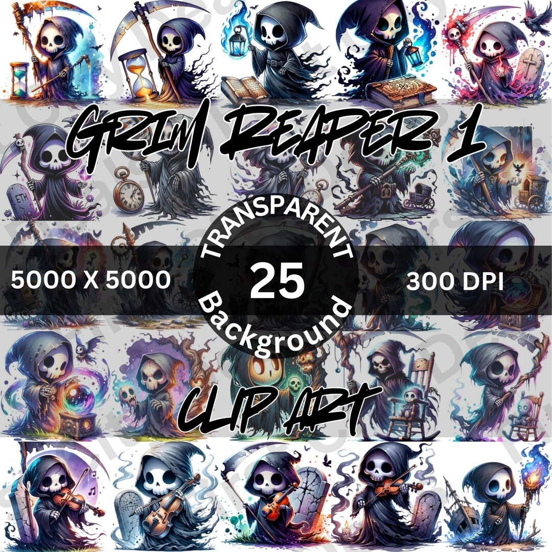 Cute Chibi Grim Reaper Clipart for Halloween Crafts and Scrapbooking ...