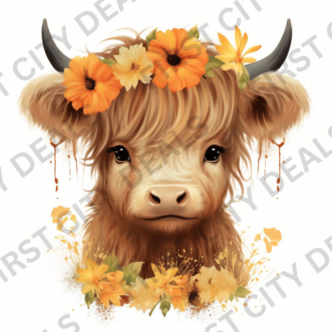 Highland Cow Watercolor Clipart, Cow PNG, Baby Shower Art, Baby Animals ...