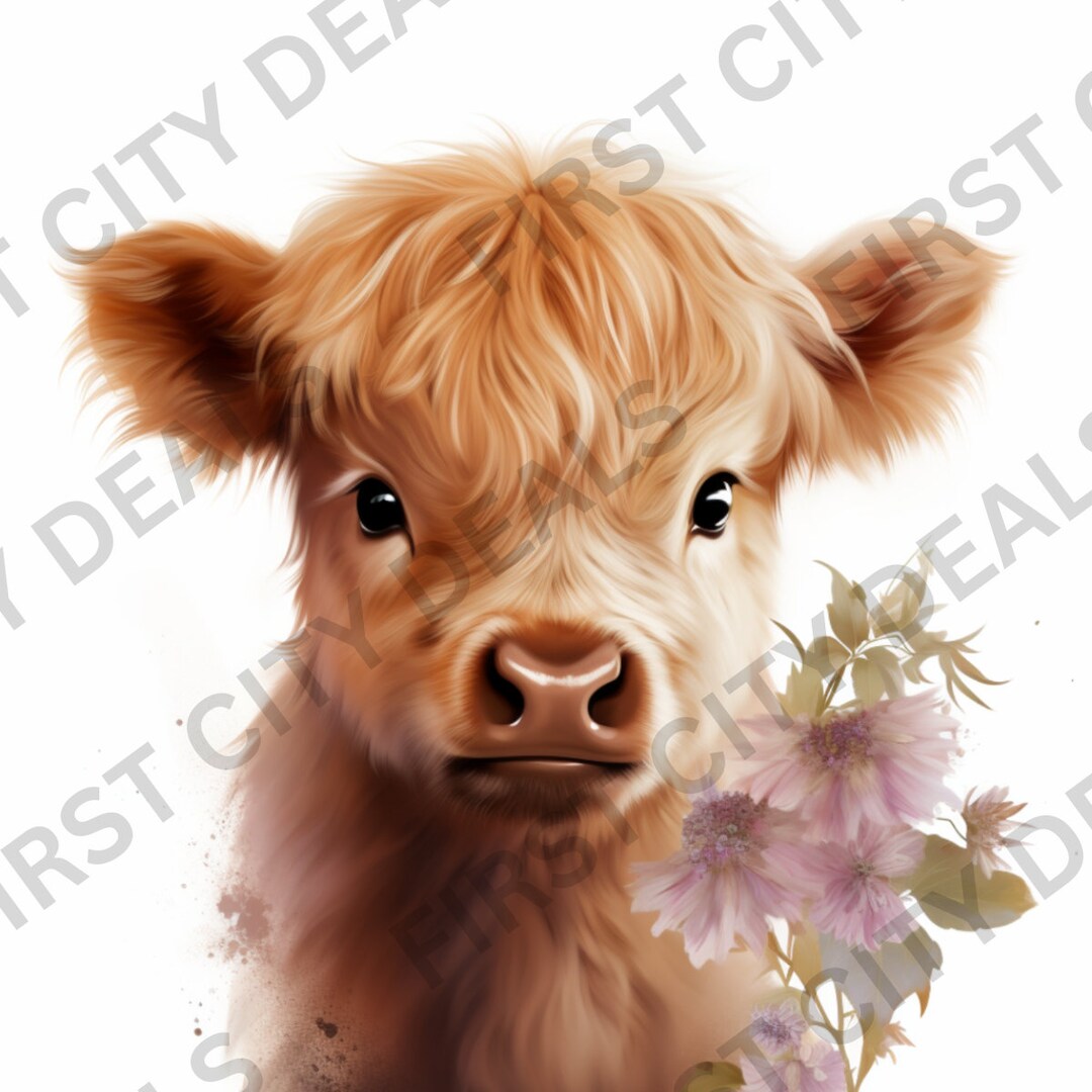 Watercolor Highland Cow Clipart: Baby Shower PNG, PSD (digital Download ...