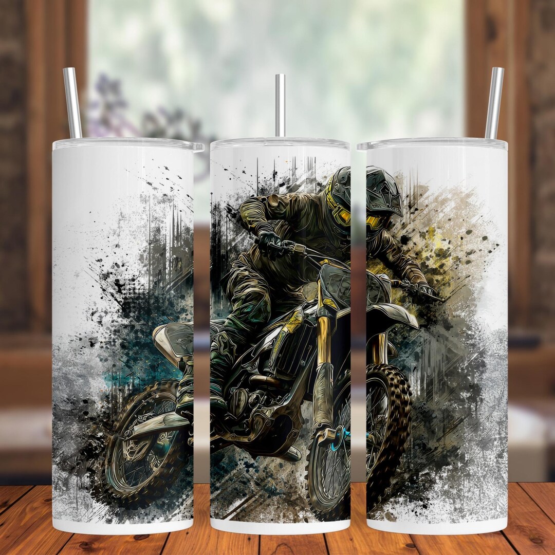 Dirtbike Tumbler Wrap, Dirt Bike Racer 20oz Skinny Tumbler Sublimation ...