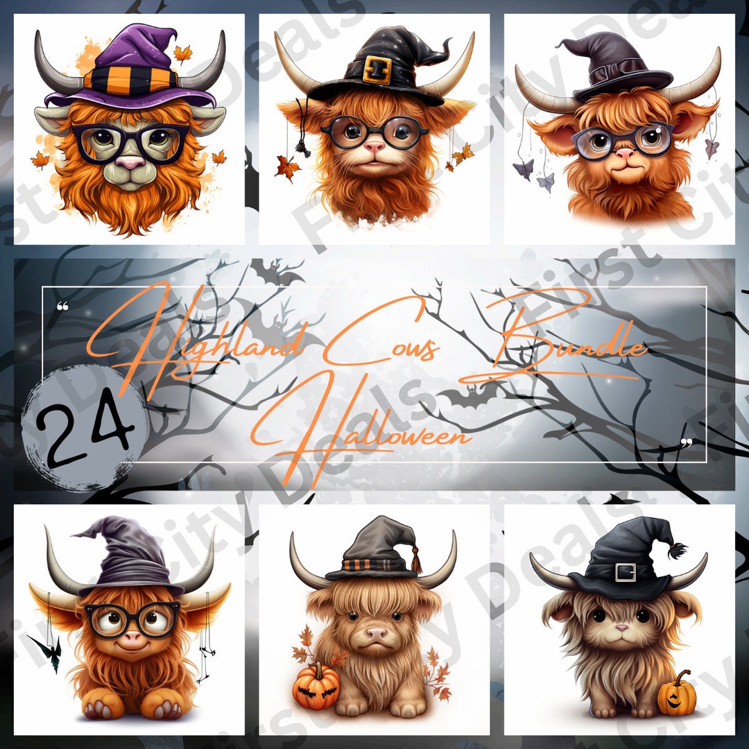 Highland Cow Watercolor Clipart Halloween Bundle, Cow PNG, Baby Shower ...