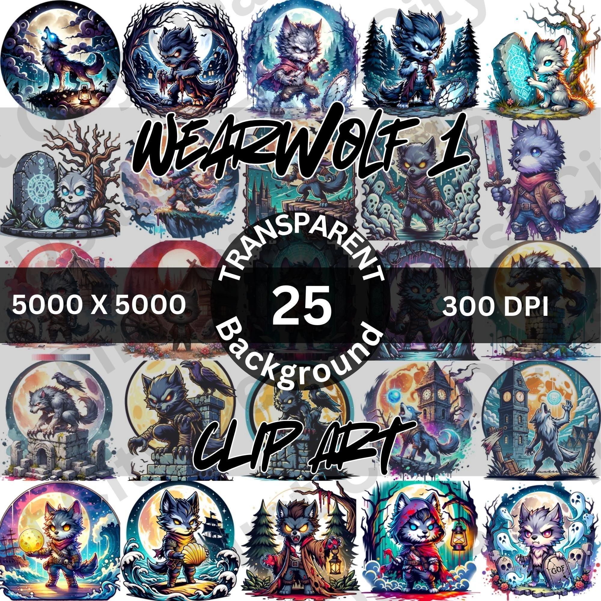 Chibi Werewolf Clipart, Halloween PNG for Scrapbooking (digital ...