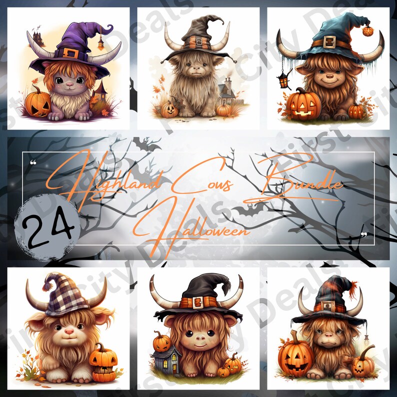 Watercolor Highland Cow Clipart: Halloween Bundle (PNG-PSD) - Etsy