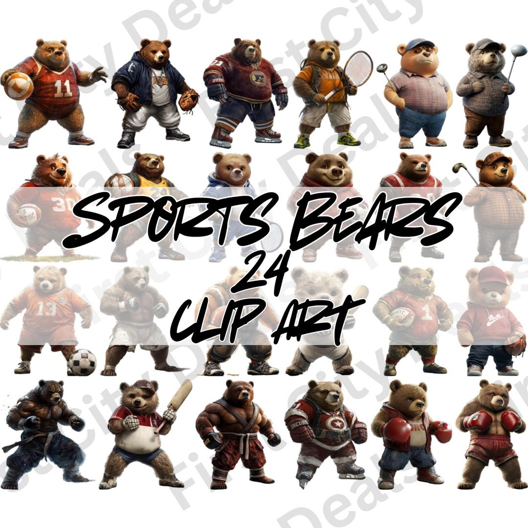 Sports Bears, Cute Funny Bear Clip Art for Instant Download - High ...