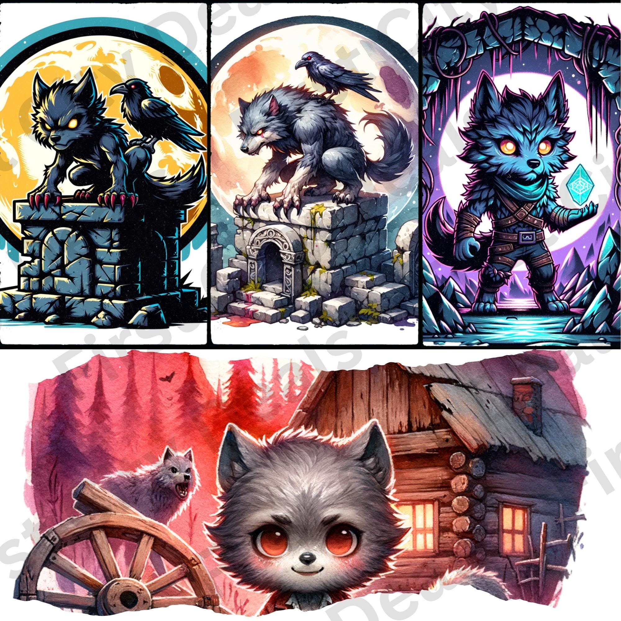 Chibi Werewolf Clipart, Halloween PNG for Scrapbooking (digital ...