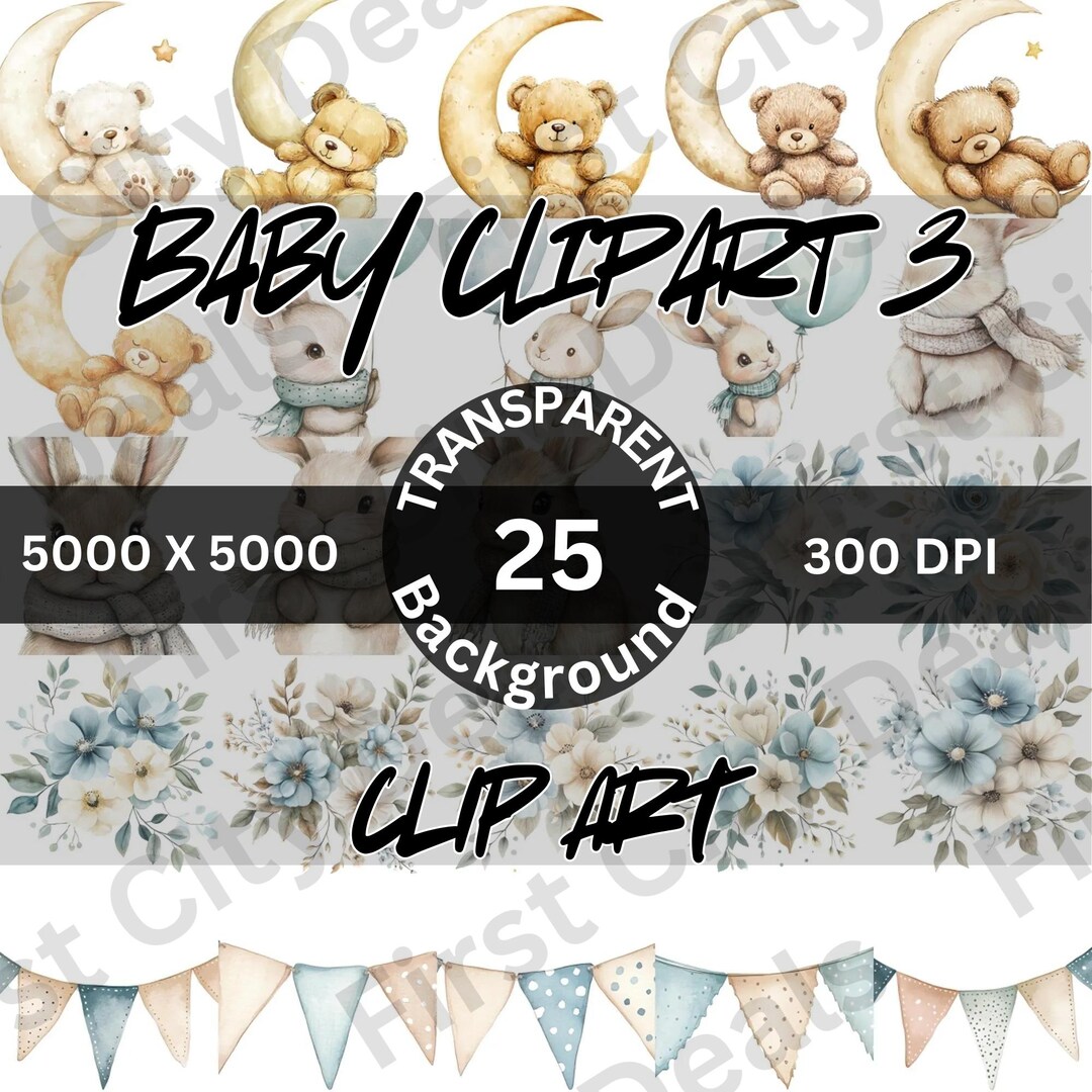 Teddy Bear Watercolor Clipart Bundle: Baby Nursery PNG Graphics ...