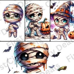 Adorable Halloween Chibi Mummy 1 Monster Clipart for Scrapbooking and ...