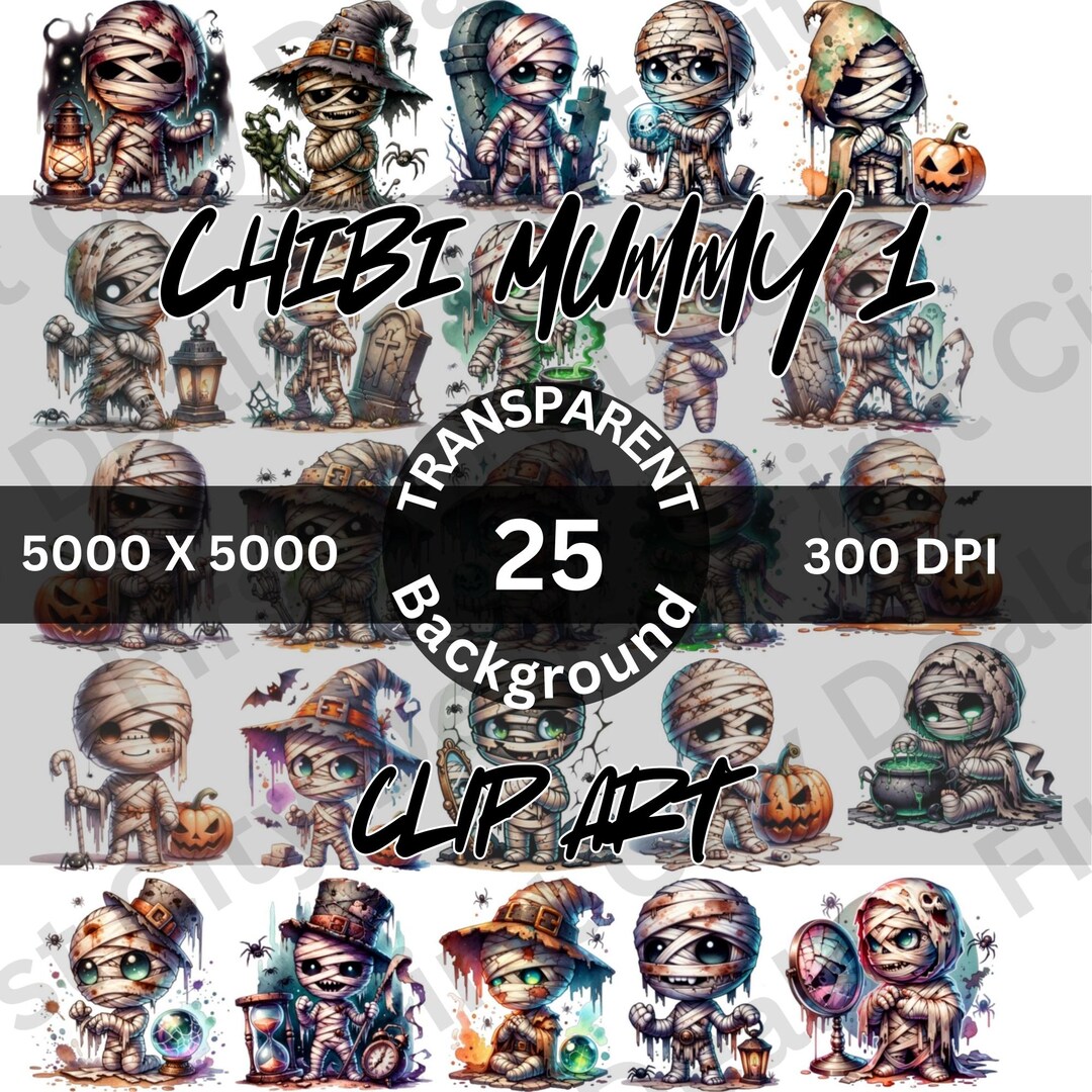 Adorable Halloween Chibi Mummy 1 Monster Clipart for Scrapbooking and ...