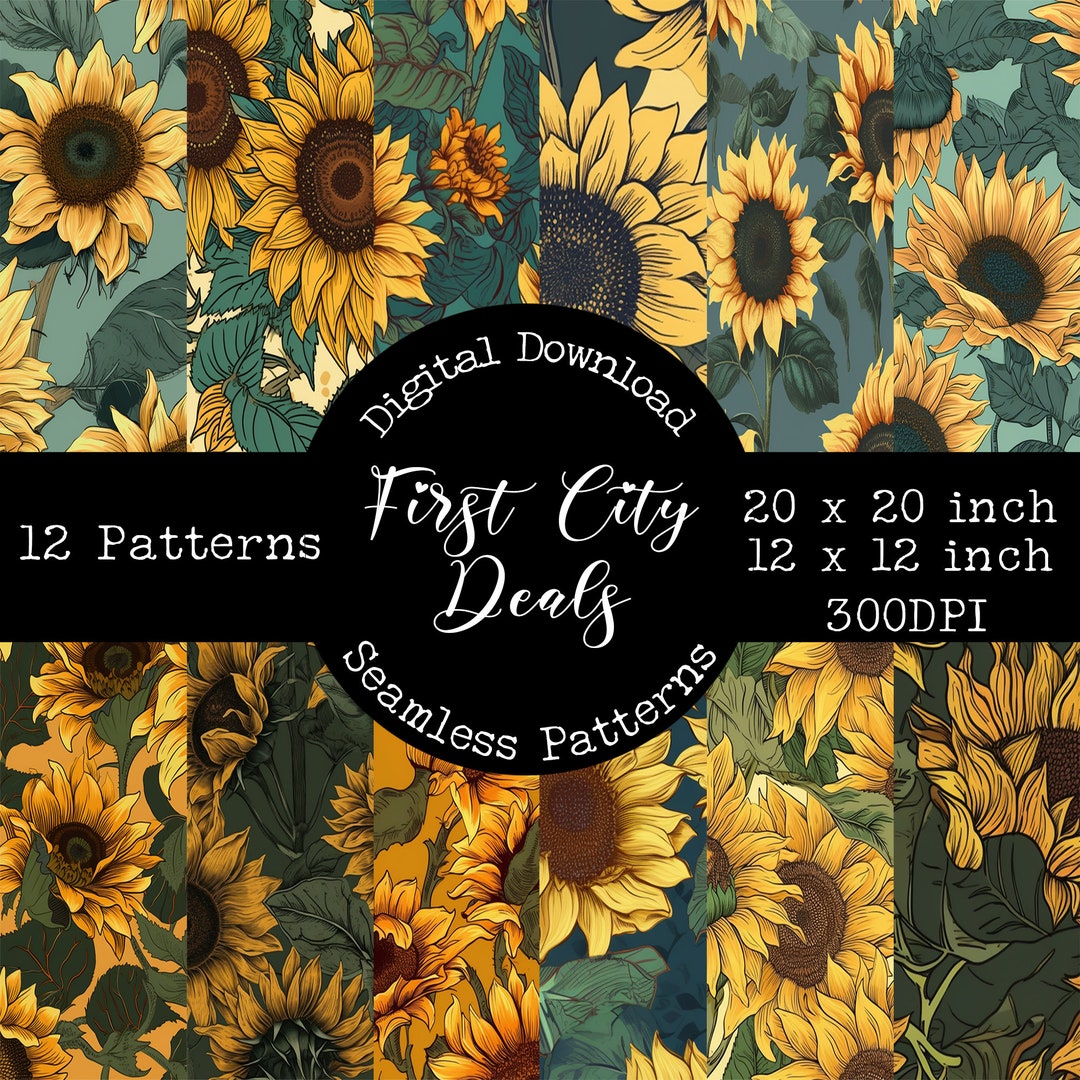12 Seamless Digital Papers, Sunflowers, Spring, Summer, Flowers, Floral ...