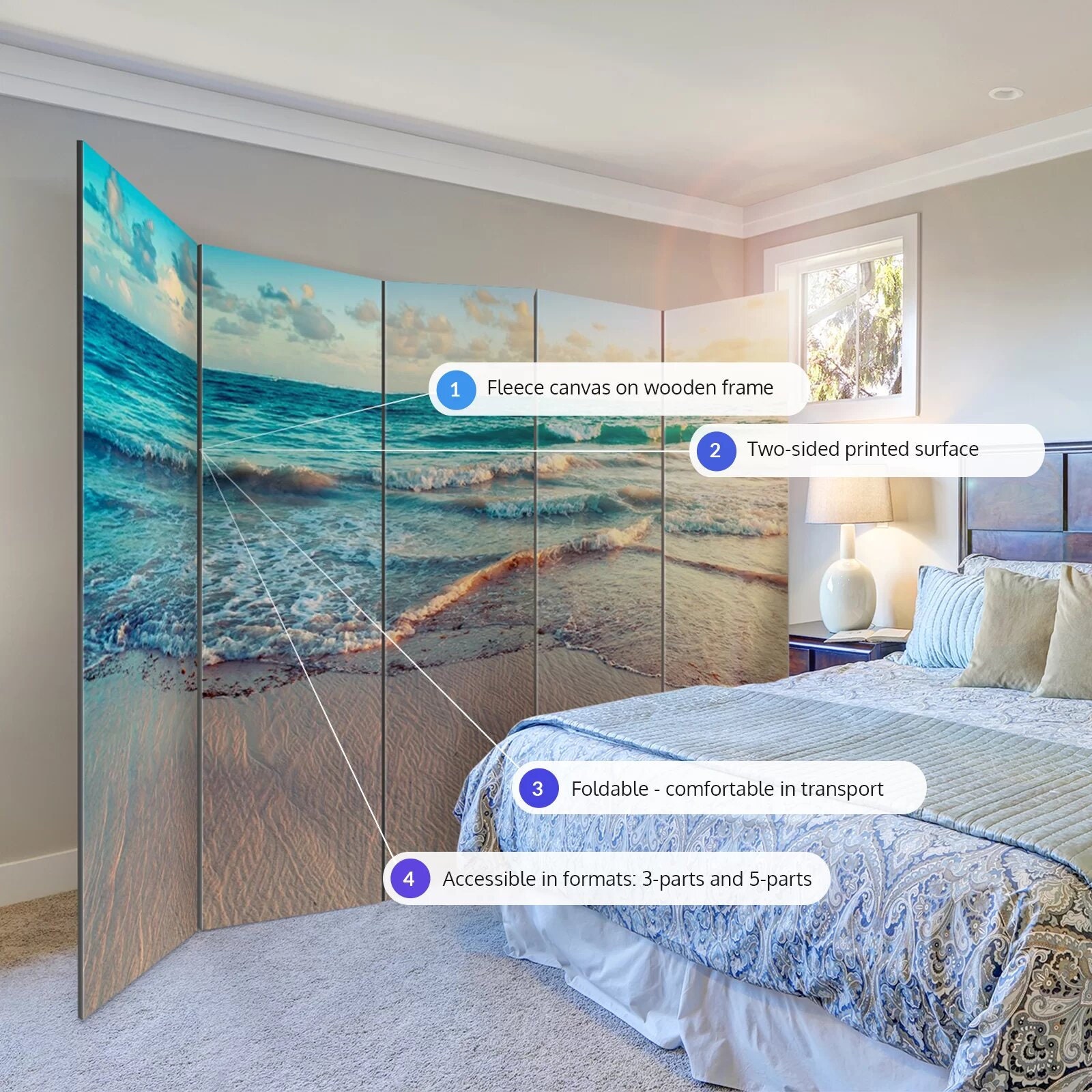 Screen Underwater World / Room Divider / Printed on Both Sides / Wooden ...