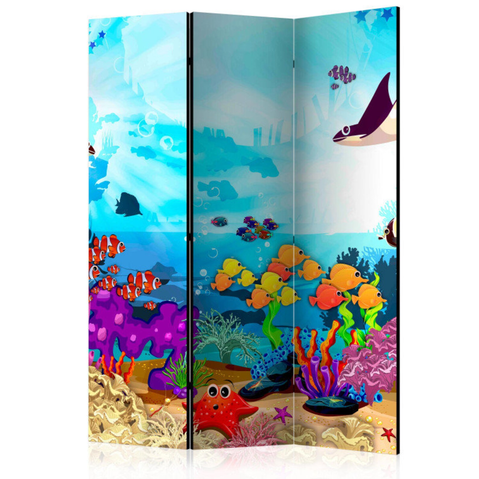 Screen Underwater World / Room Divider / Printed on Both Sides / Wooden ...
