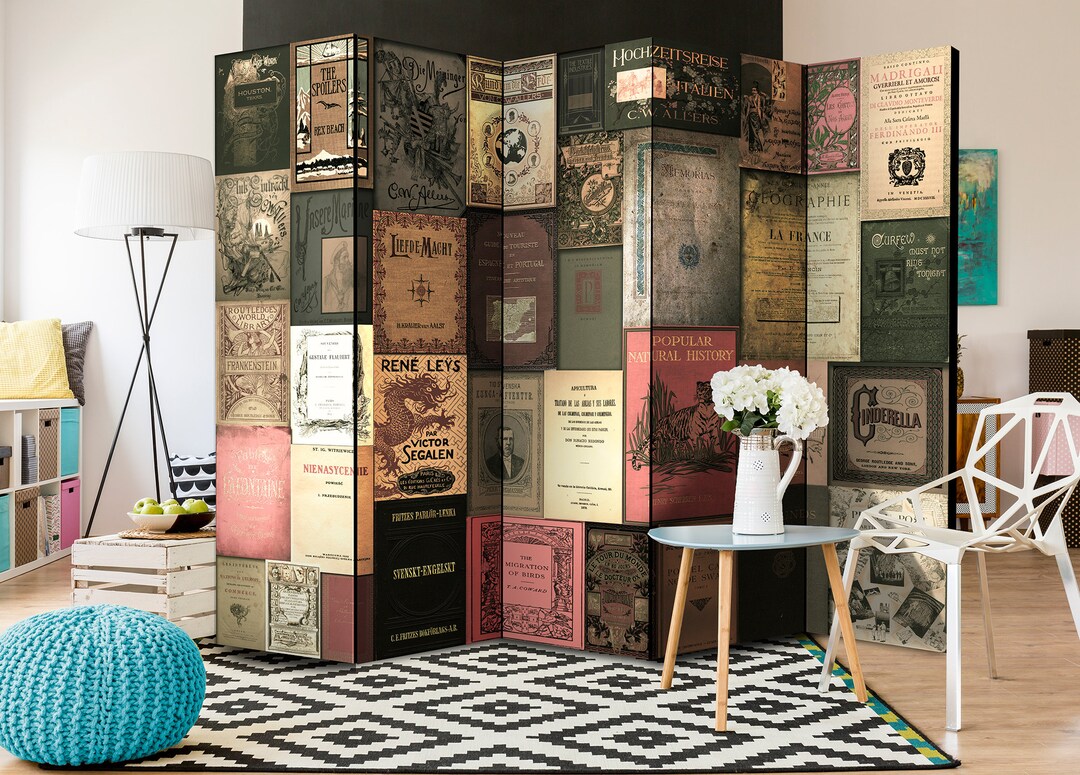 Screen - Books / Room Divider / Double-sided Screen / Wooden Frame ...