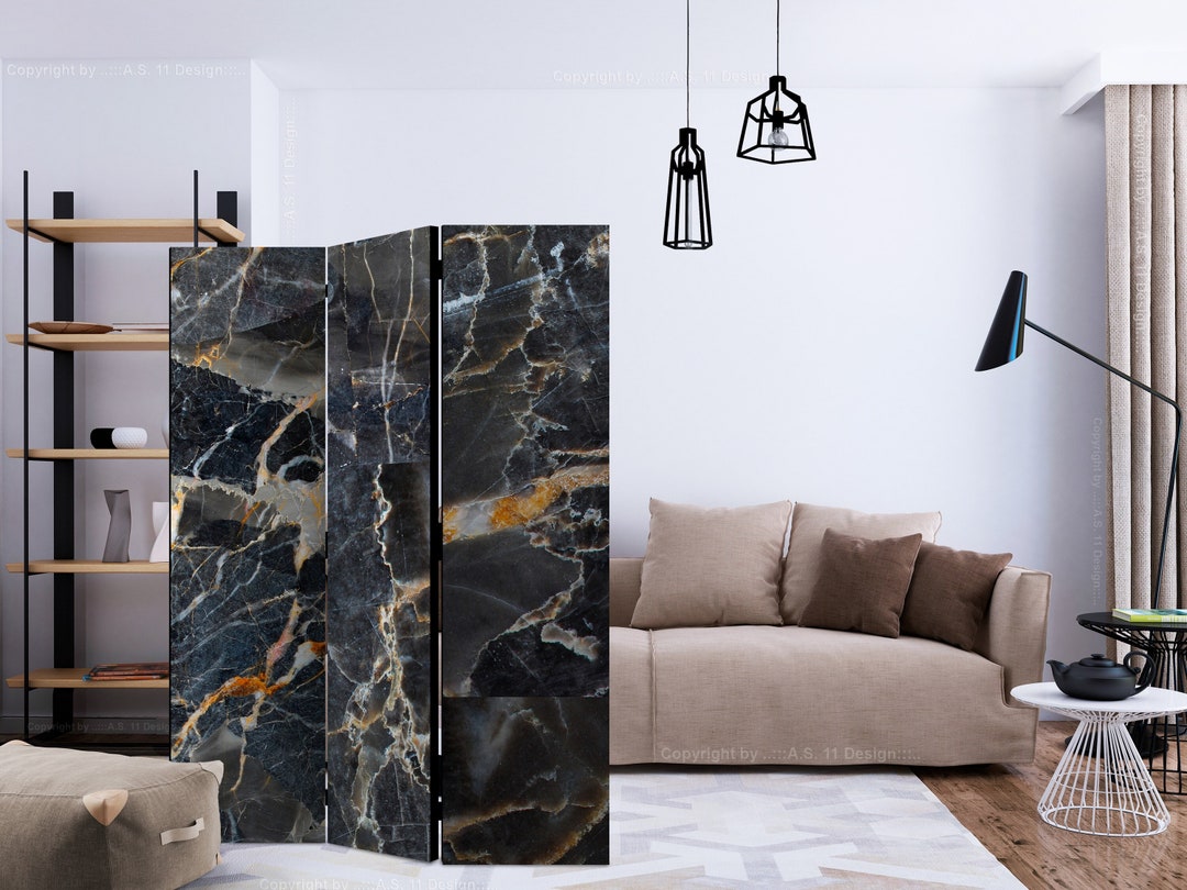Screen – Marble Veins / Room Divider / Double-sided Screen / Wooden ...