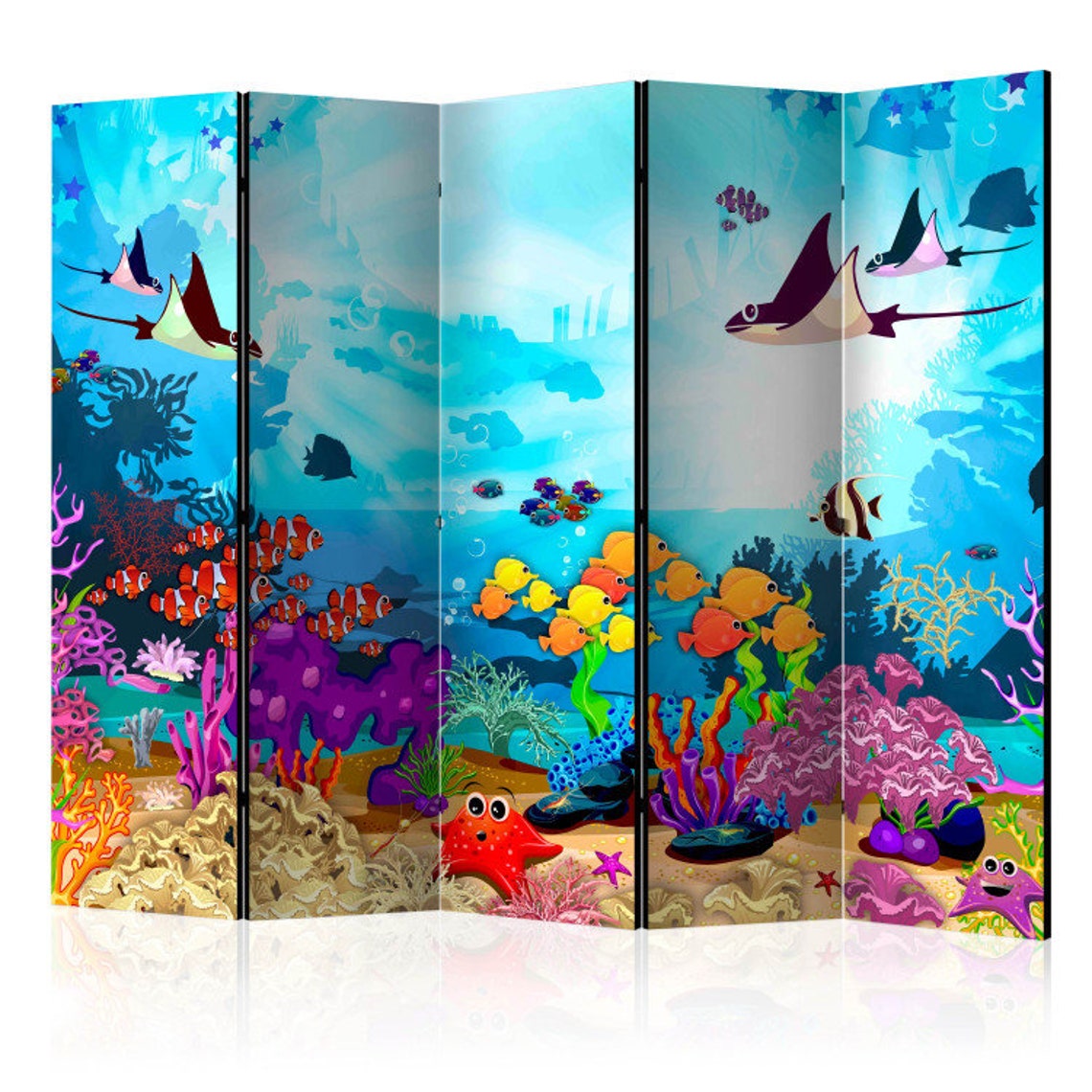 Screen Underwater World / Room Divider / Printed on Both Sides / Wooden ...