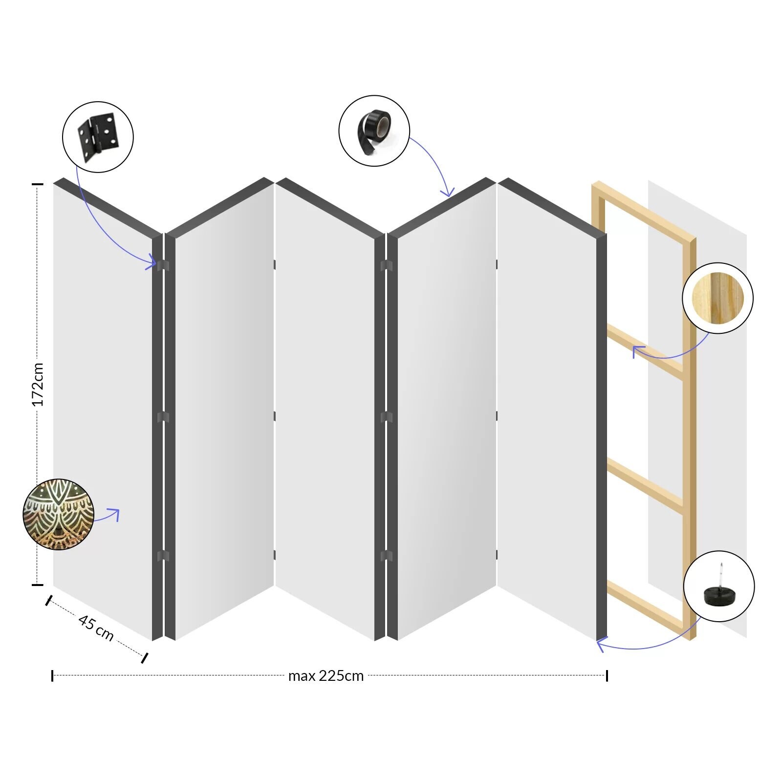 Screen Underwater World / Room Divider / Printed on Both Sides / Wooden ...