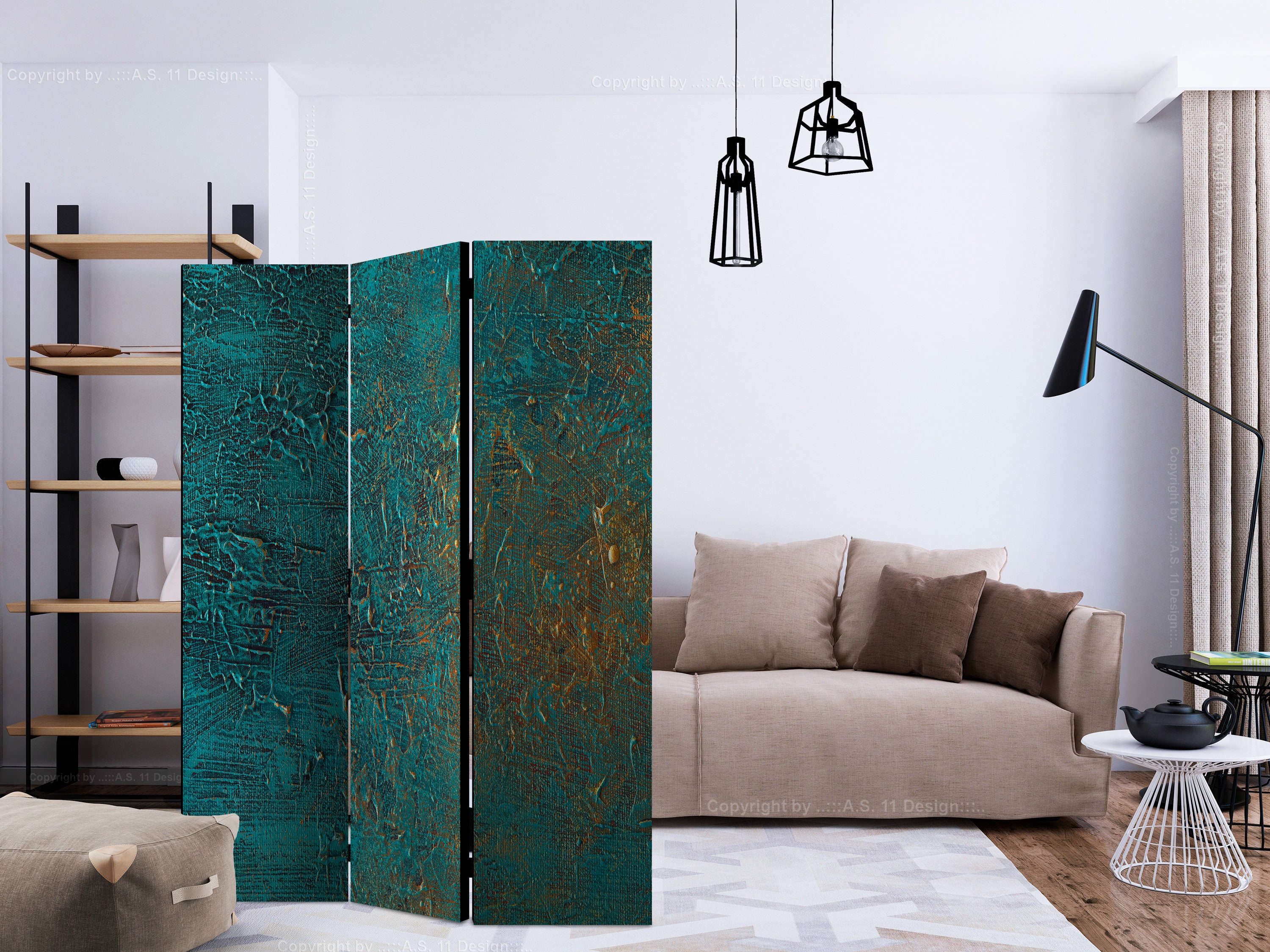 Screen – Immense Blue Gaze / Room Divider / Bilateral Screen / Wooden ...