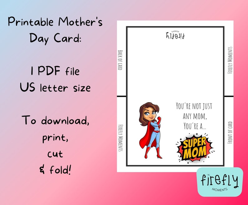 Printable Super Mom Mother's Day Card Instant Download | Etsy
