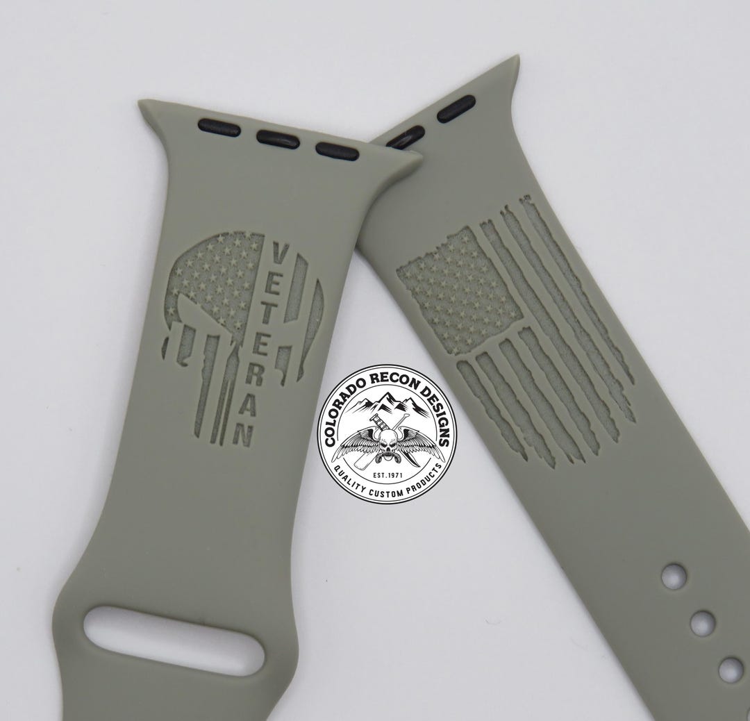 Veteran Skull Silicone Watch Band – Custom Engraved With Flag Design ...
