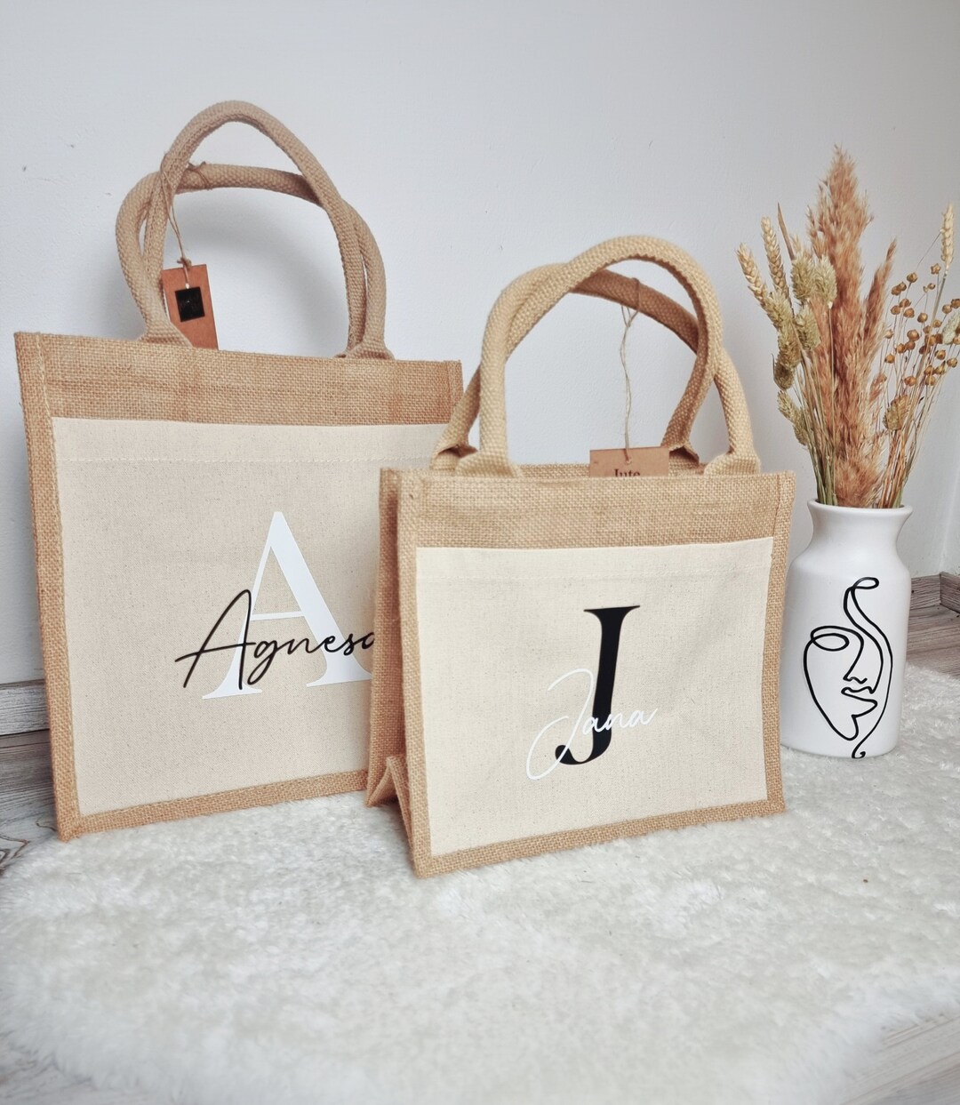 Jute Bag Personalized Jute Shopper With Initial Gift for Woman - Etsy