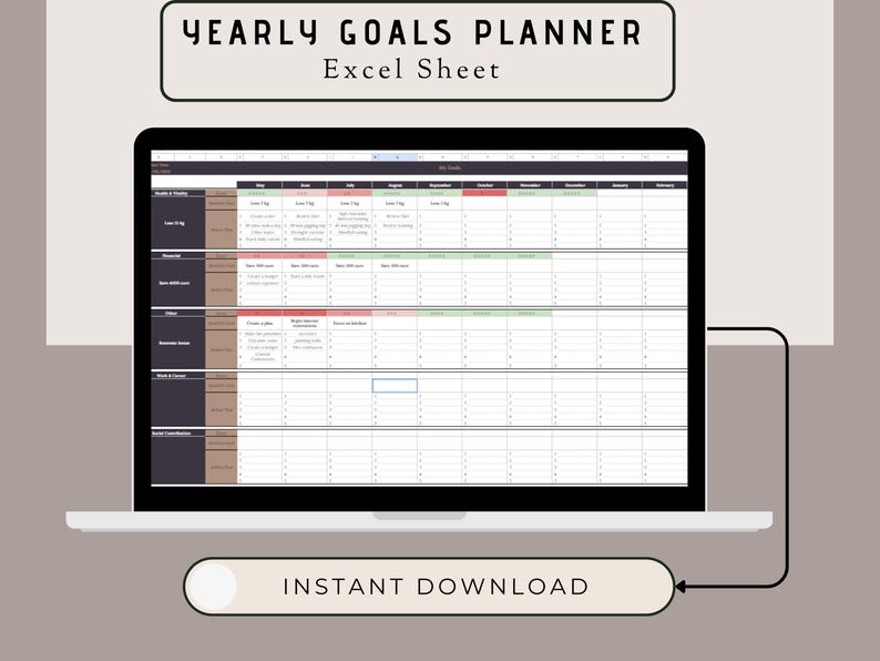 2024 2025 Yearly Goal Planner Excel, Google Sheets, Goal Tracker ...