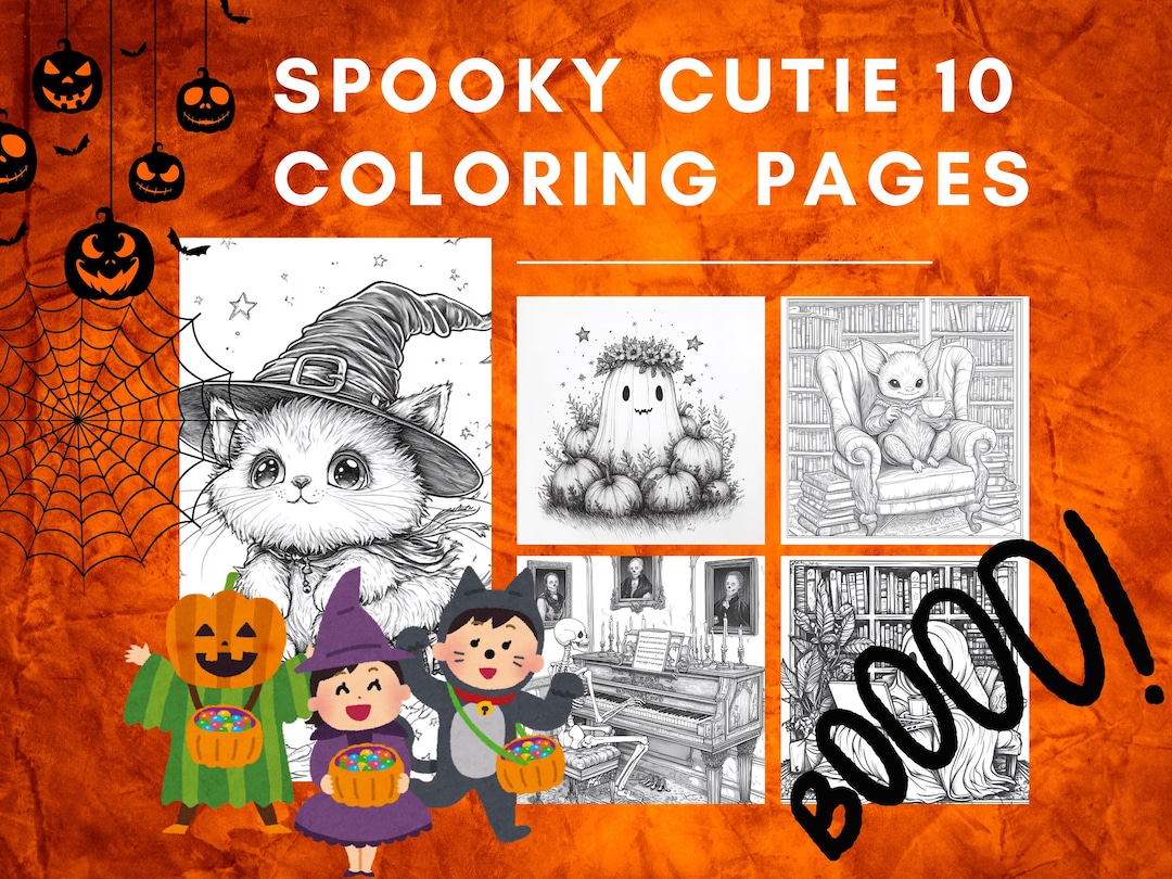 Spooky Cutie Coloring Pages Set of 10 Cute and Comfy Halloween Coloring ...