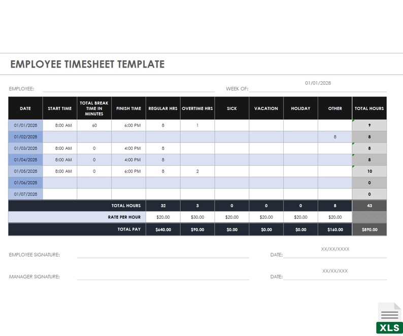 Employee Timesheet, Employee Time Tracker, Weekly Timesheet, Bi-weekly ...