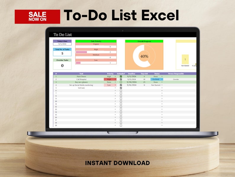 Digital To-do List Excel Template Task Tracking Excel Spreadsheet ...