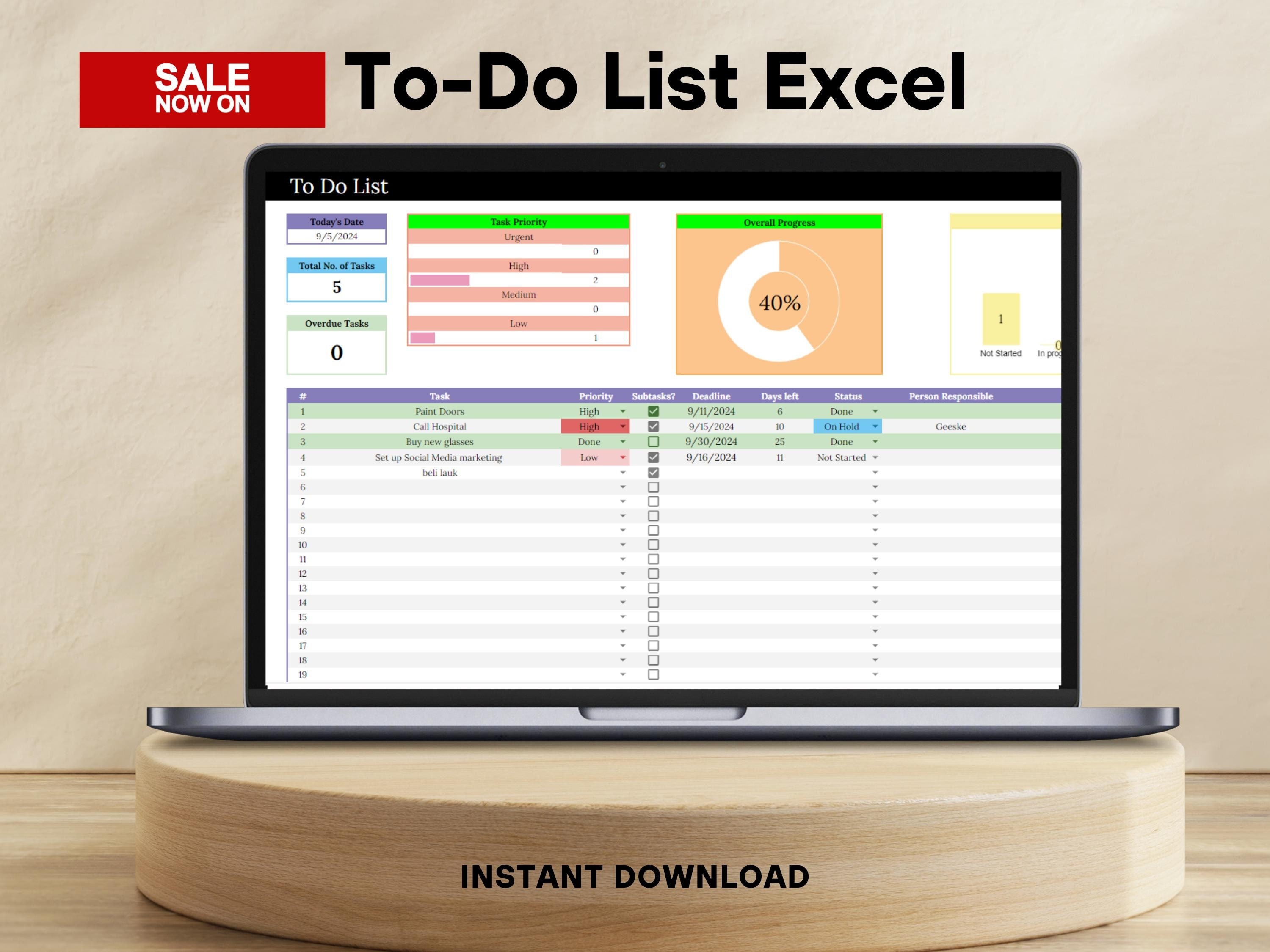 Digital To-do List Excel Template Task Tracking Excel Spreadsheet ...