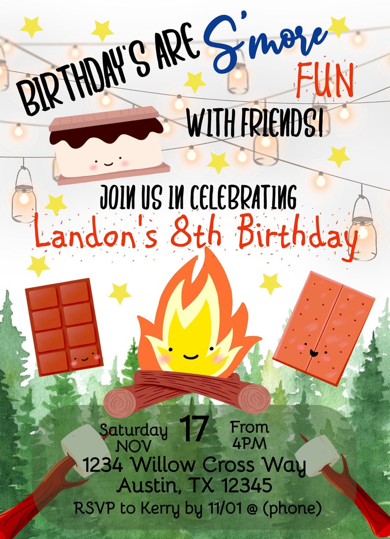 Camping Smores Birthday Invitation - Etsy