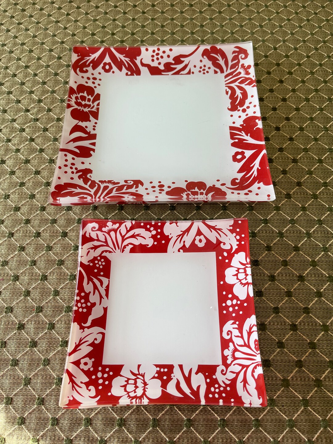 Vintage Square Serving Dishes and Square Plates Set, Red and White ...