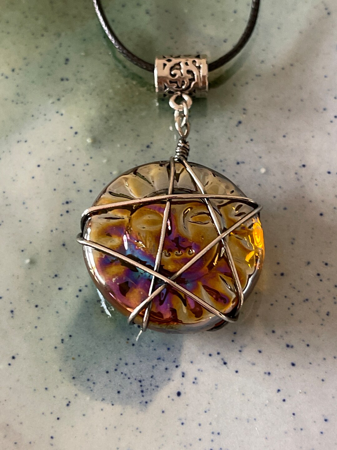 Vintage Glass Sun and Pentagon Pendant Necklace, - Etsy