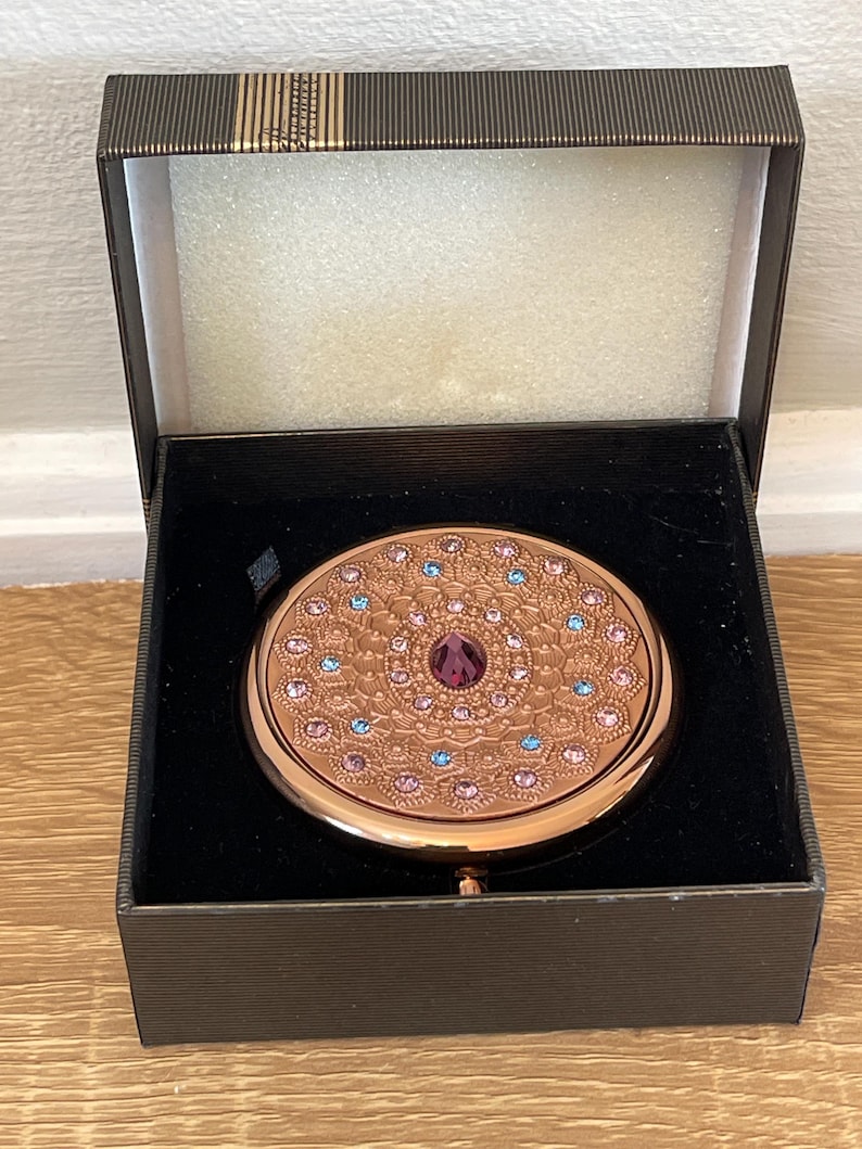 Rose Gold Compact Mirror: Embossed Gemstone Design - Etsy UK