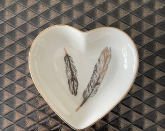 Golden and White Trinket Dish Feather Trinket Dish Jewelry Dish Ring ...