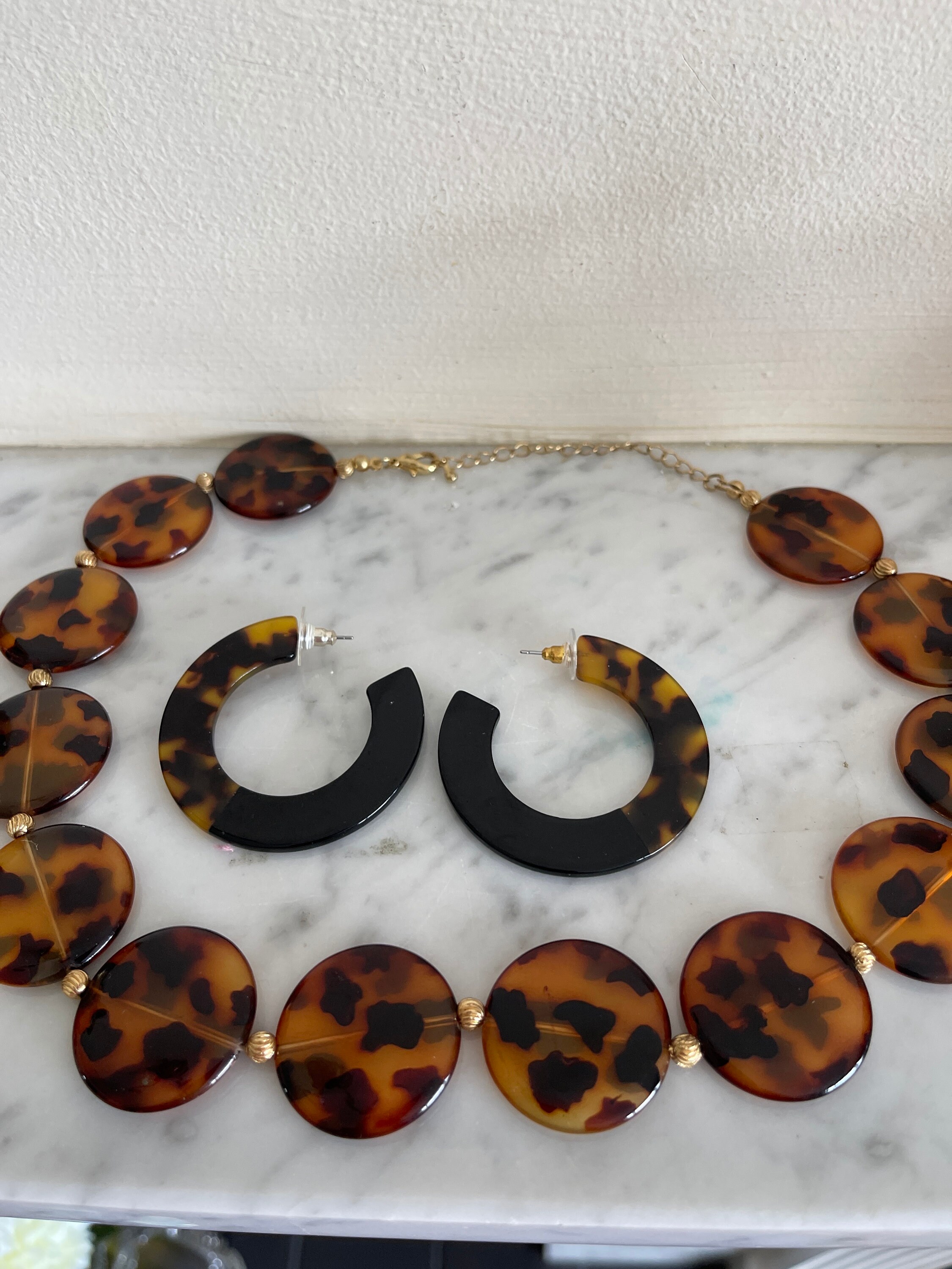 Jewellery Set, Faux Tortoise Shell Necklace and Earrings Set, Vintage ...