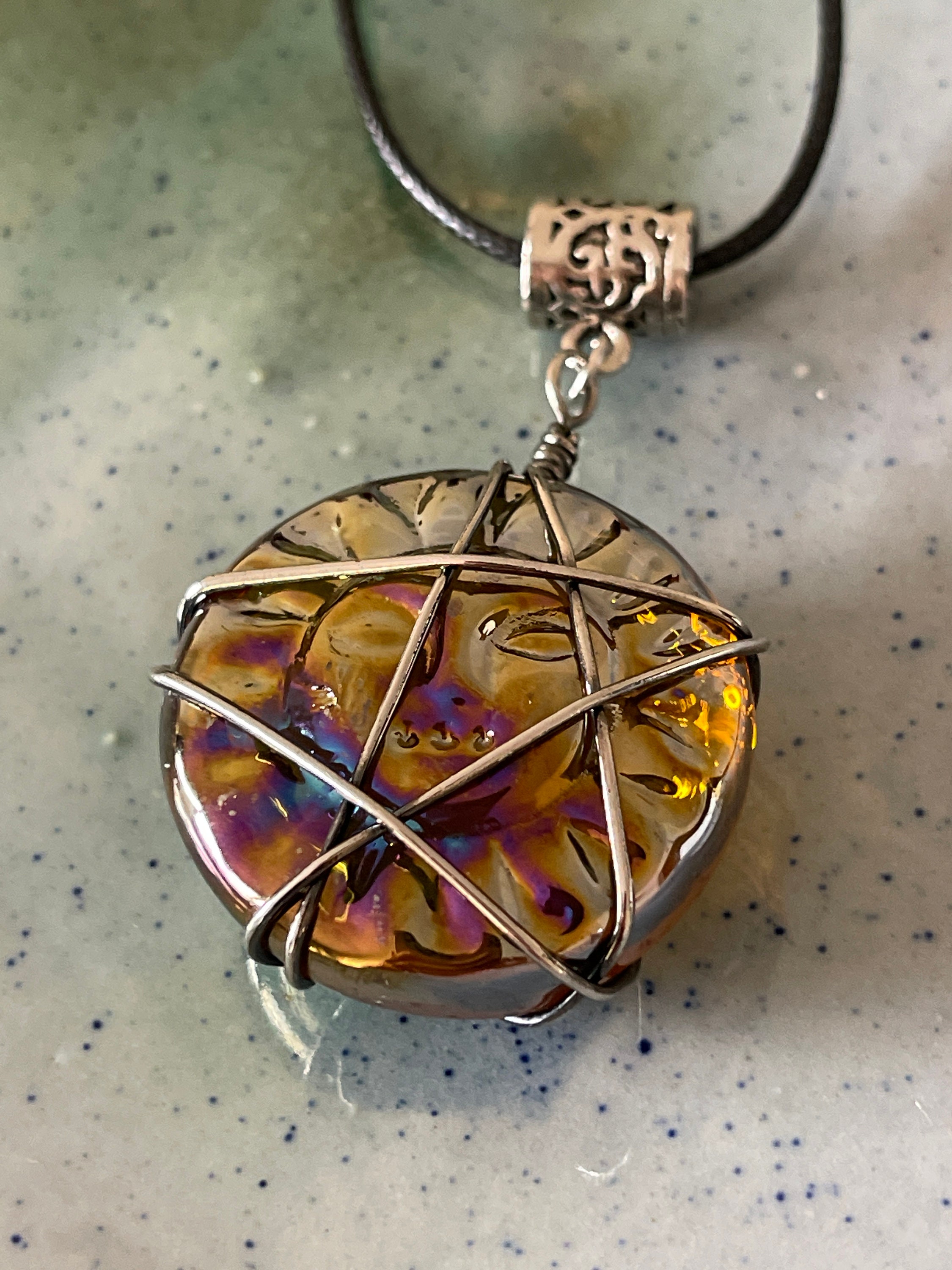 Vintage Glass Sun and Pentagon Pendant Necklace, - Etsy