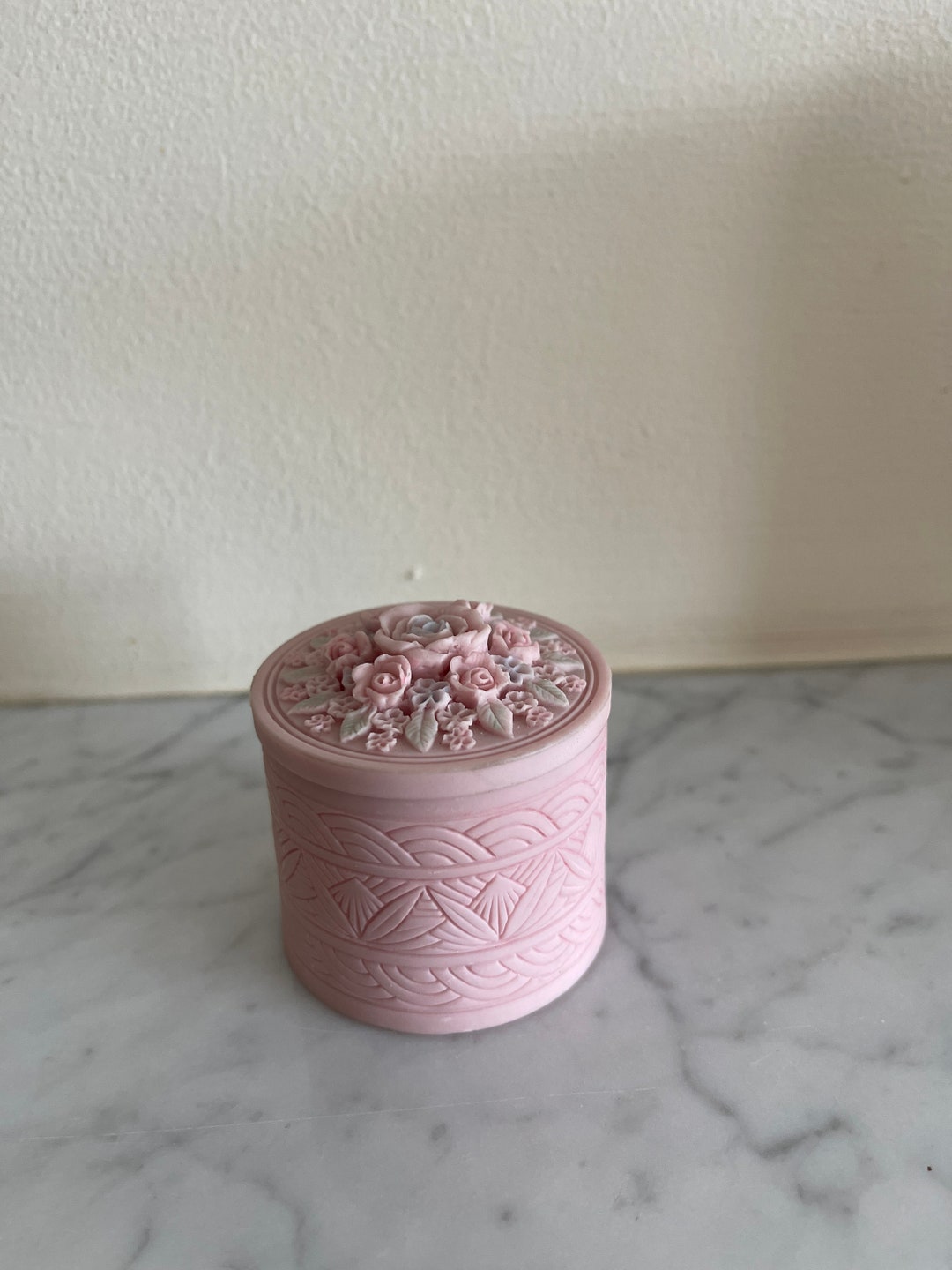 Pink Floral Trinket Box vintage Handcast Designs Limited - Etsy