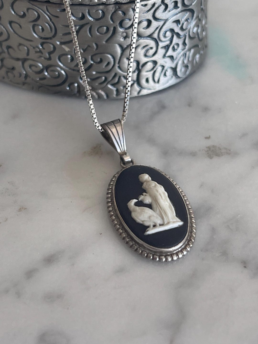 Black Jasper Ware Wedgwood Silver Pendant With Chain, Greek Mythology ...