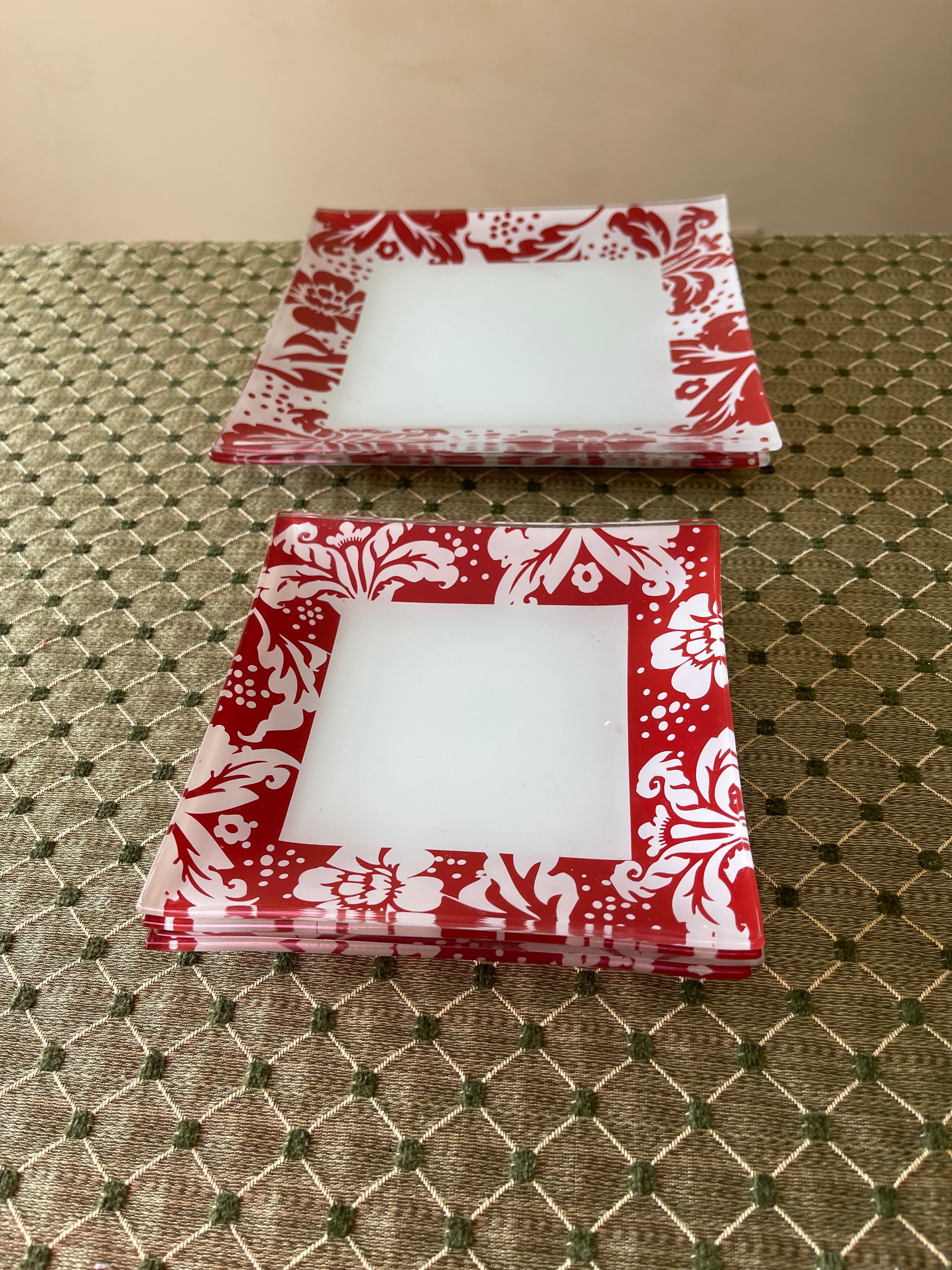 Vintage Square Serving Dishes and Square Plates Set, Red and White ...